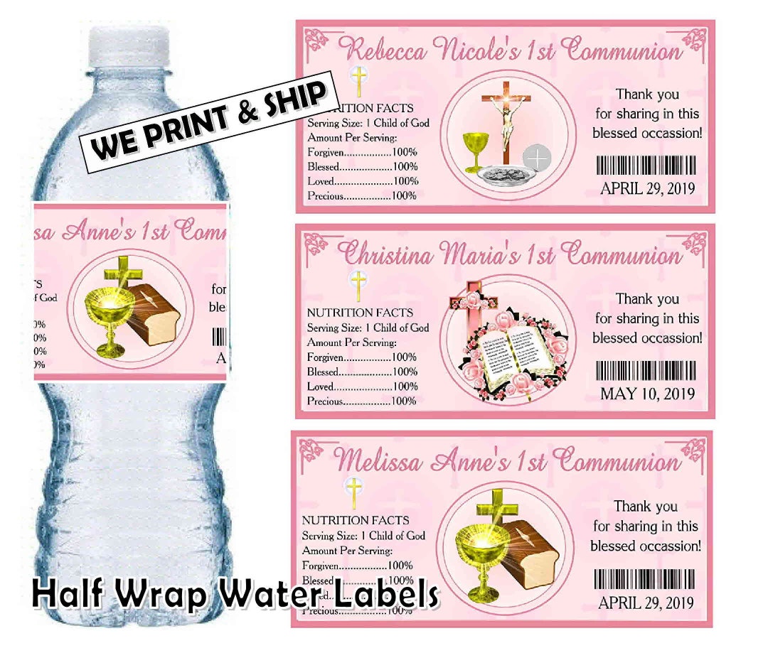 1st HOLY COMMUNION Party Favors Water Bottle Labels Glossy - Etsy