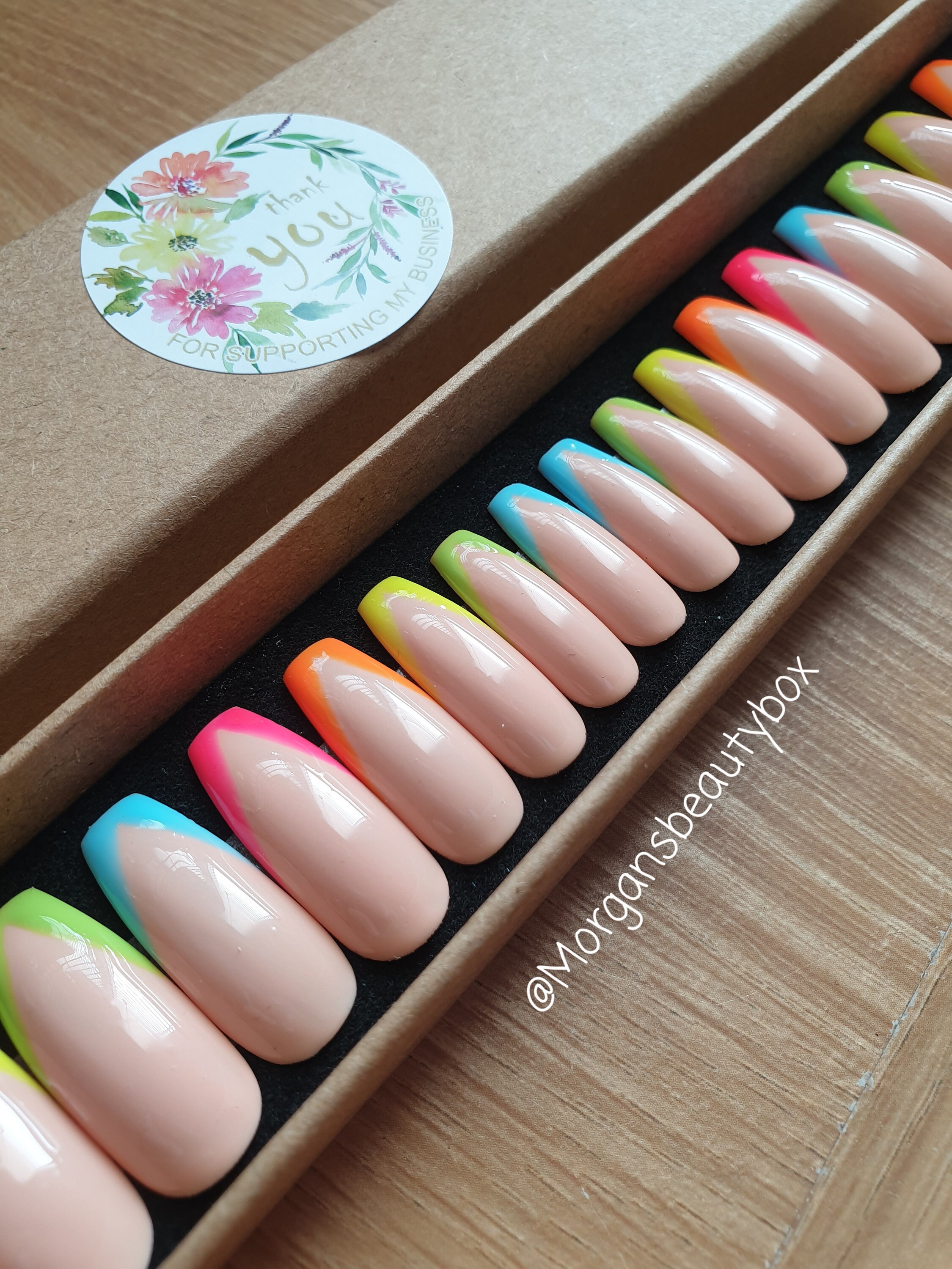 Summer Colourful French Manicure Press Ons Press on Nail Set | Etsy UK