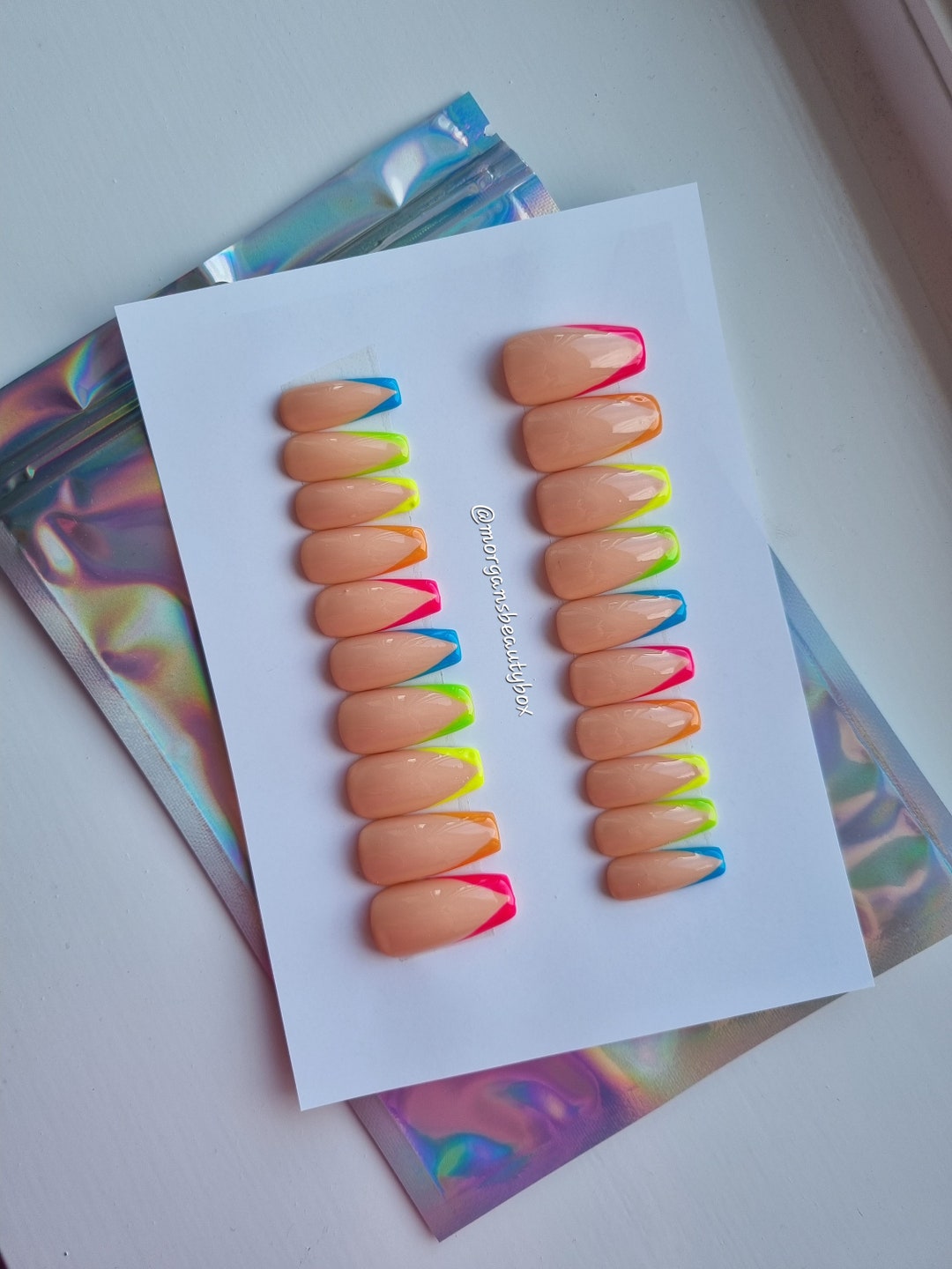 Summer Colourful French Manicure Press Ons Press on Nail Set - Etsy UK