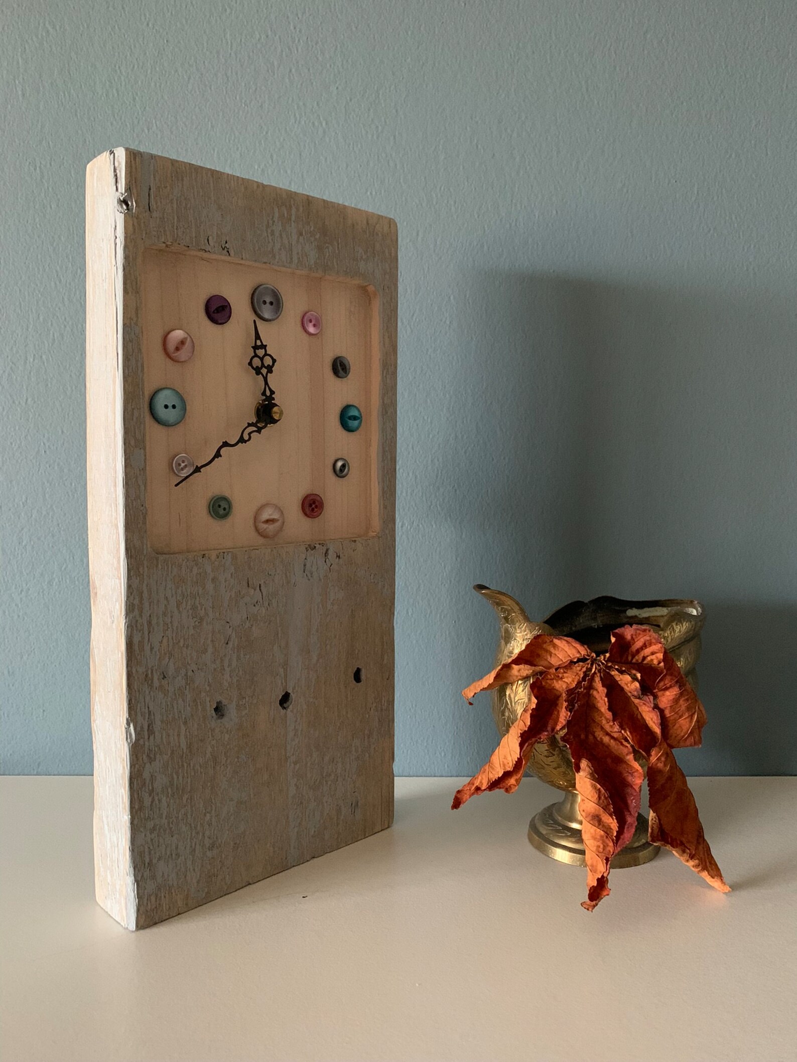 Rustic Handmade Wall Mounted Button Clock Statement Piece Hanging Decor ...