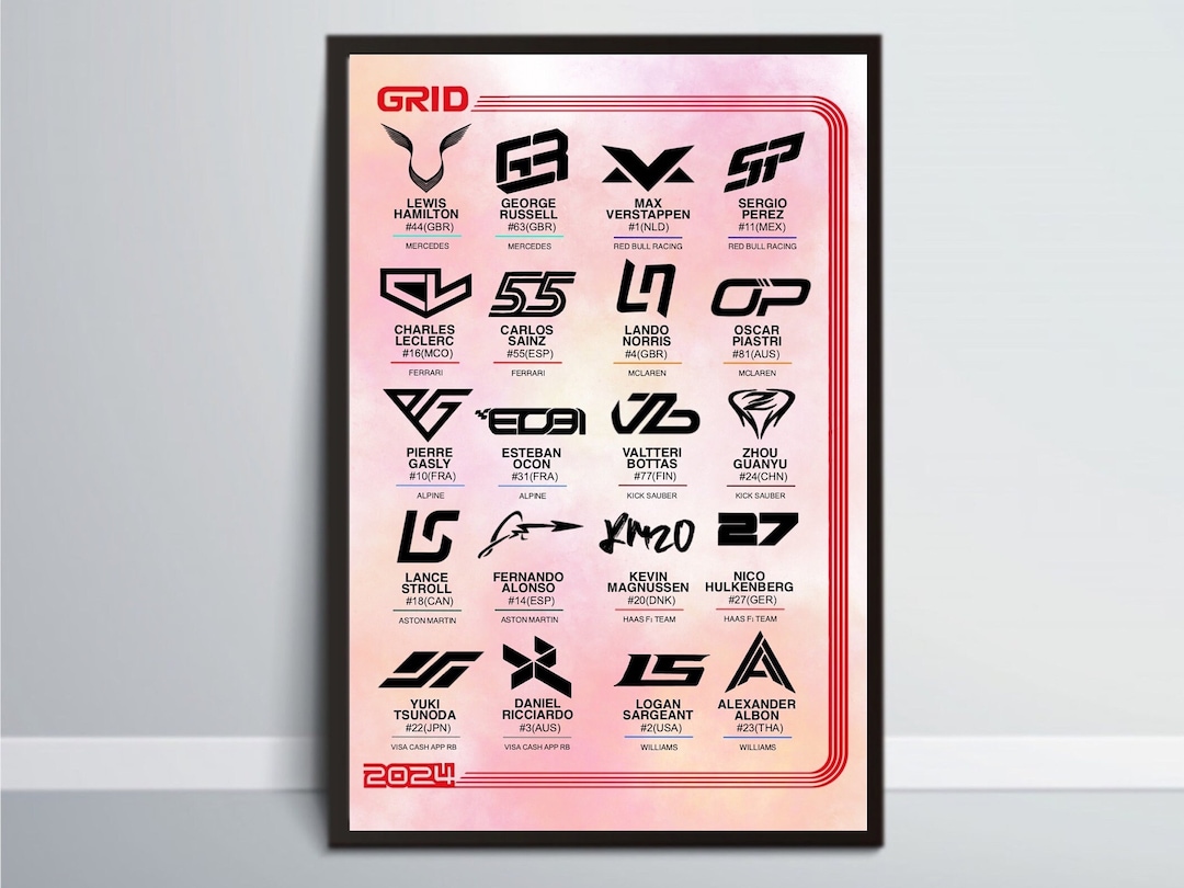 Formula 1 Grid 2024 Poster One Lewis Hamilton Racing Driver Lando ...