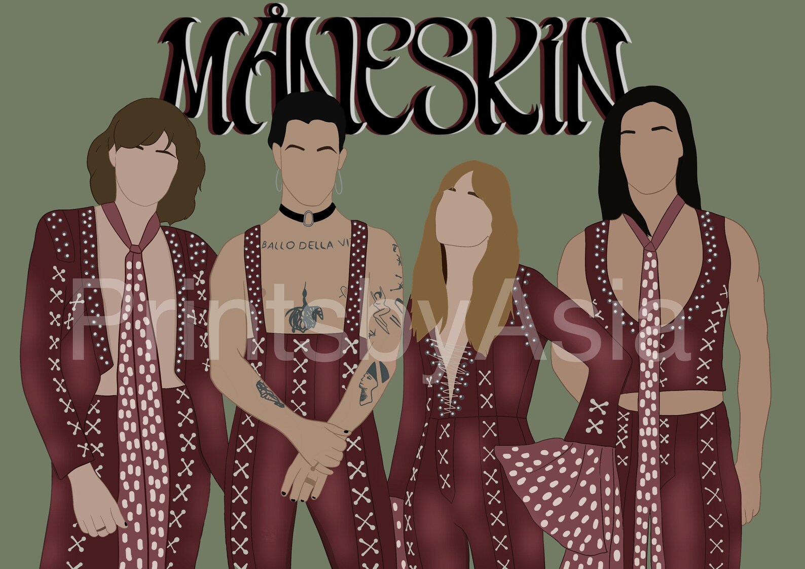 Maneskin Print Poster Art Fanart Måneskin Eurovision Italian Band Music ...