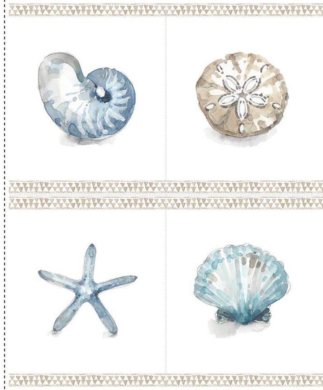 PANEL: Sea Shells Panel 36" X 43" of Four Blocks 18" by 22" on off ...