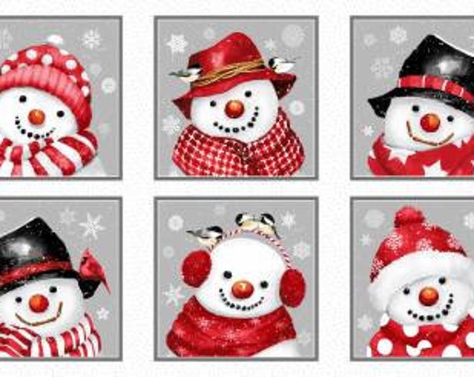 PANEL: Snowman 6 Block Panel in Red and Gray 44" X 24" of Snow Crew ...
