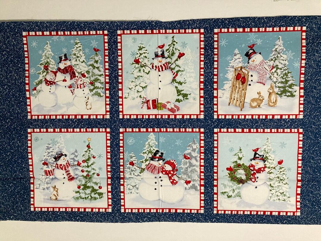 PANEL Six Snowmen Blocks 10.25 Inch Square in A Single Panel From Henry ...