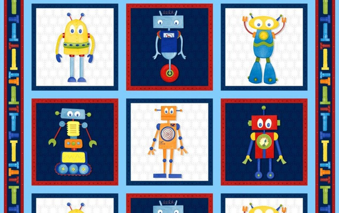 PANEL - Alphabots Robots Panel Runs 44 Inch Wide by 25 in Tall for Full ...