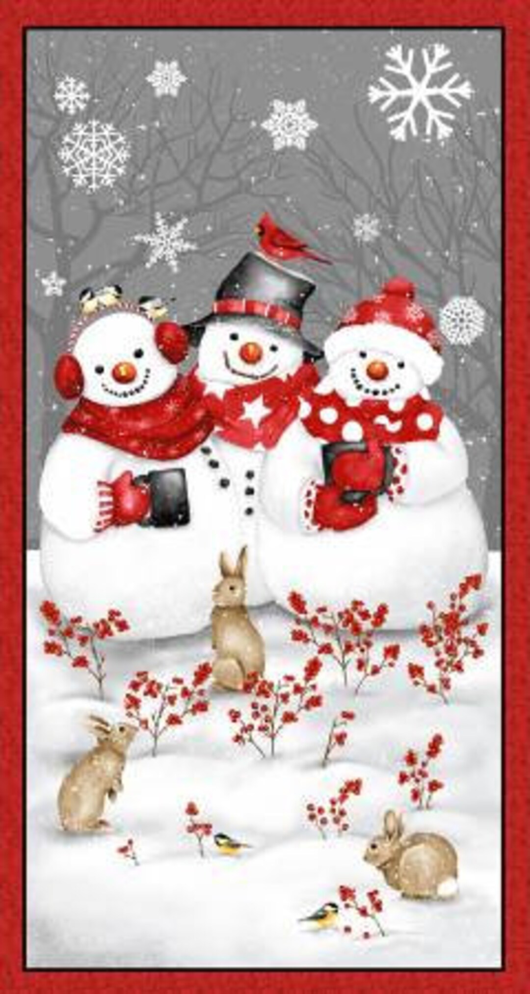PANEL: Snowman Panel and Friends in Red and Gray 44" X 24" of Snow Crew ...