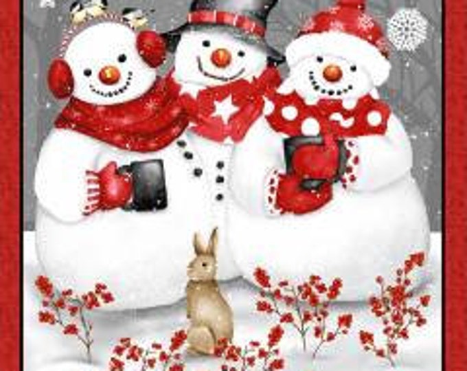 PANEL: Snowman Panel and Friends in Red and Gray 44" X 24" of Snow Crew ...