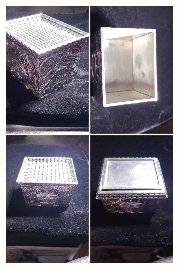 First Nations, Salish Tribe, Abalone Inlaid Sun, Bear, Owl Bentwood ...