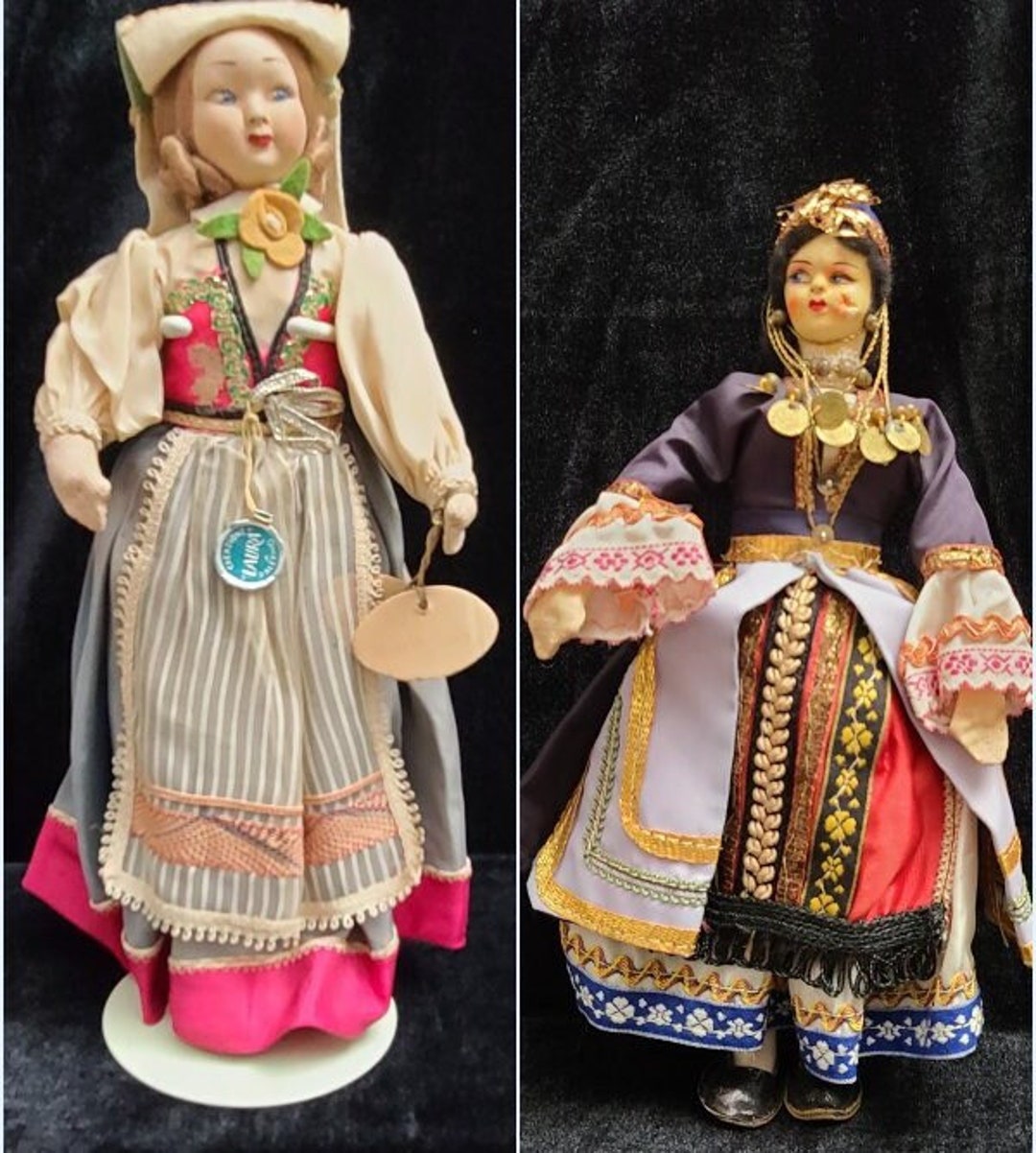 2 Vintage Italian Folk Art Style Lenci Style Felt and Cloth Mascotte ...