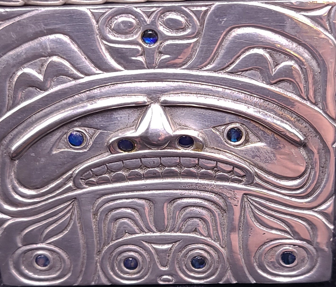 First Nations, Salish Tribe, Abalone Inlaid Sun, Bear, Owl Bentwood ...