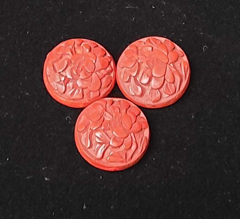Antique Late 19th Century Chinese Hand-carved Cinnabar Buttons (c ...