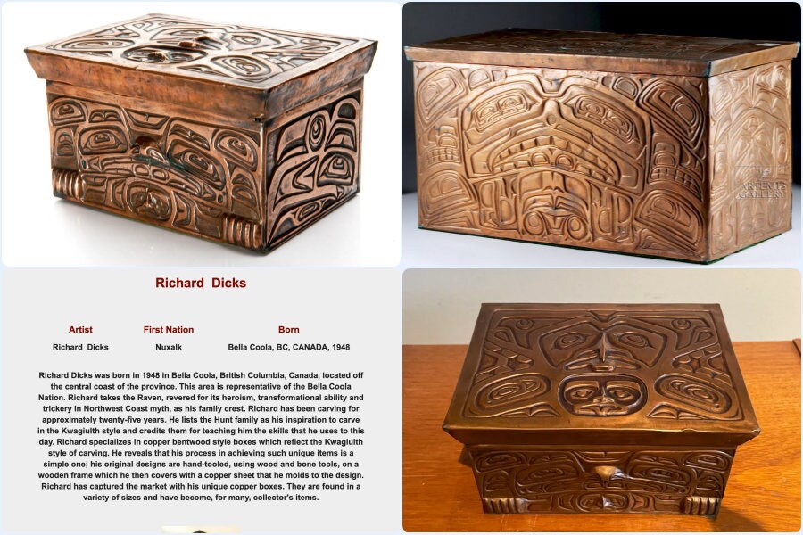 First Nations, Salish Tribe, Abalone Inlaid Sun, Bear, Owl Bentwood ...