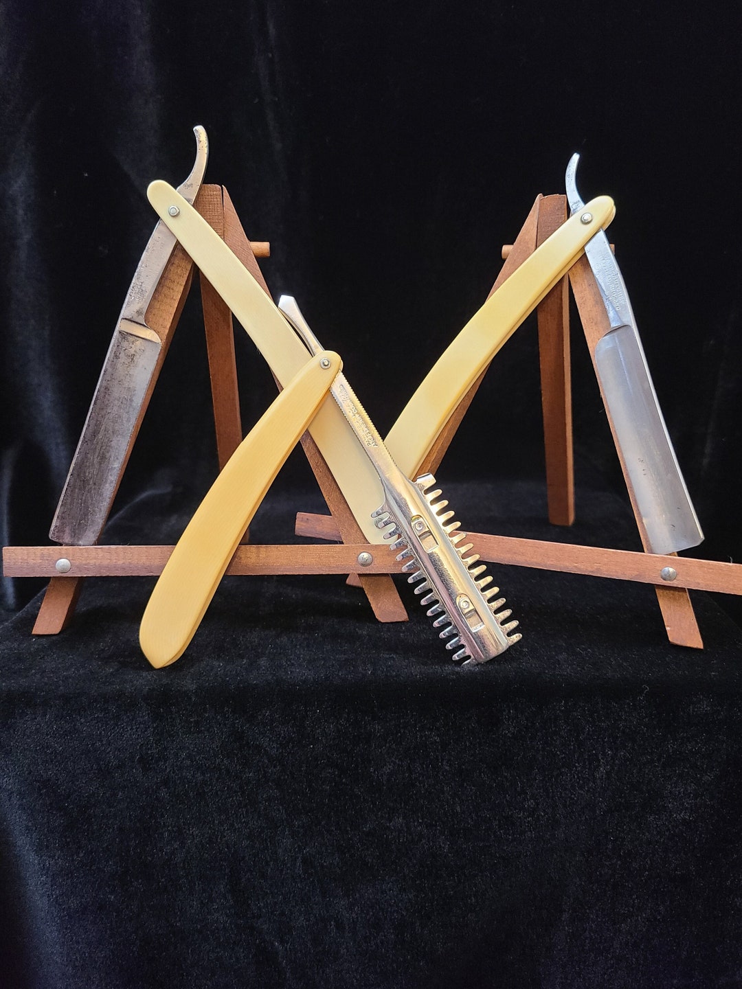3 Antique Barber Straight Razors/open Razors/cutthroat Razors c. 1900s ...