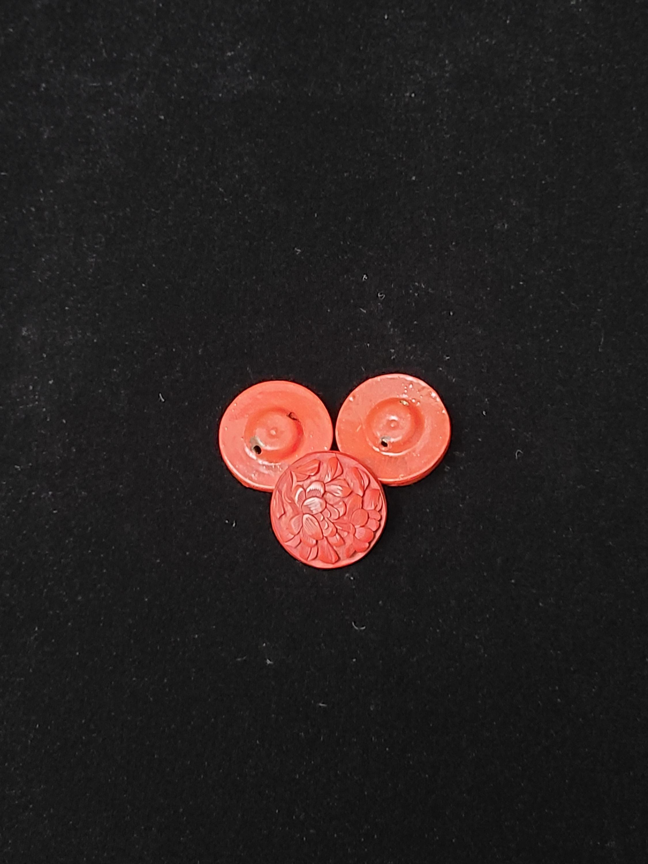 Antique Late 19th Century Chinese Hand-carved Cinnabar Buttons (c ...