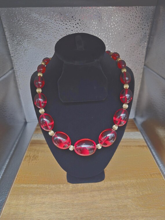 Cherry Red Amber Bakelite and 14k Gold-Filled Beaded … - Gem