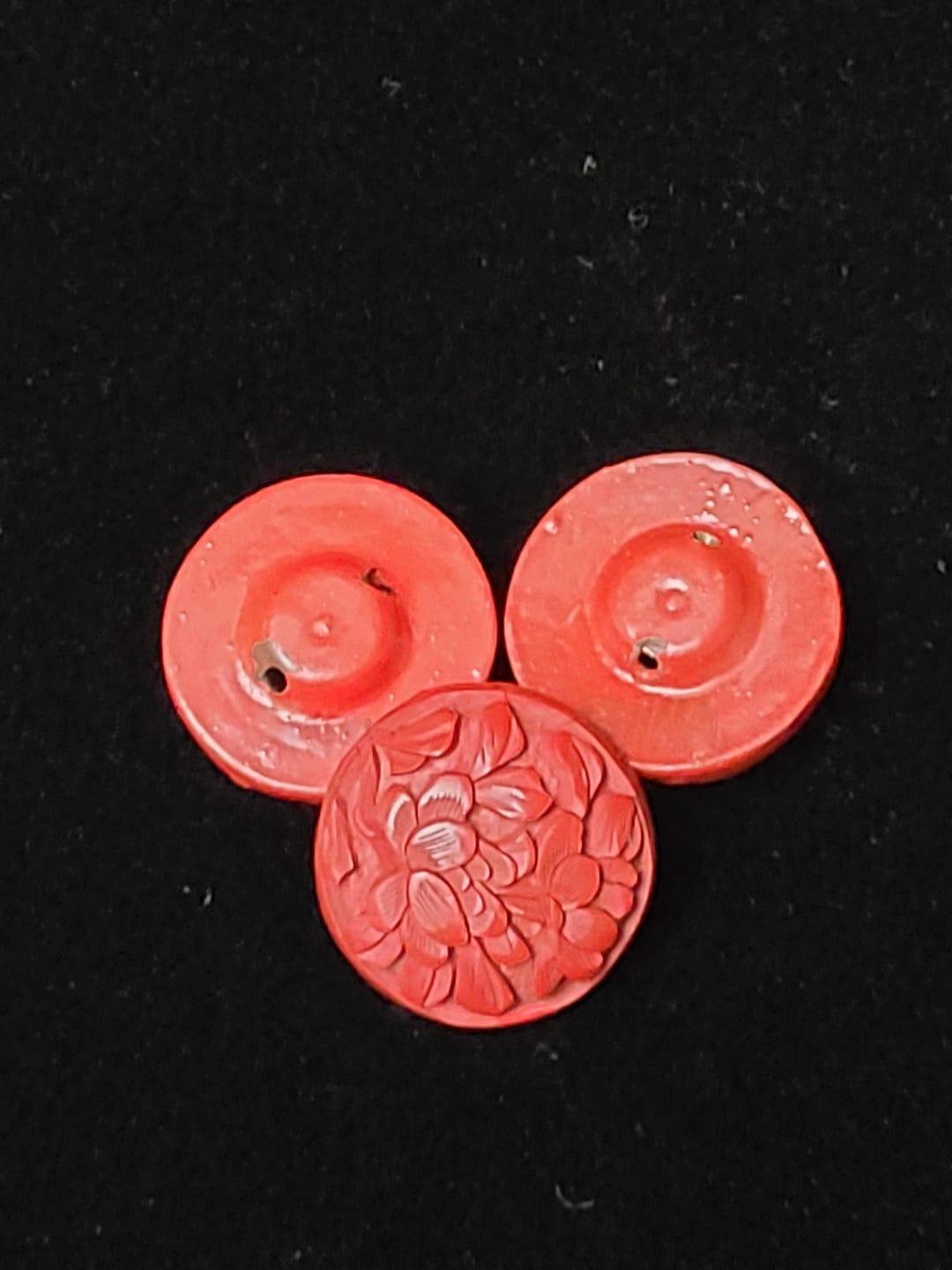 Antique Late 19th Century Chinese Hand-carved Cinnabar Buttons (c ...