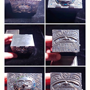 First Nations, Salish Tribe, Abalone Inlaid Sun, Bear, Owl Bentwood ...