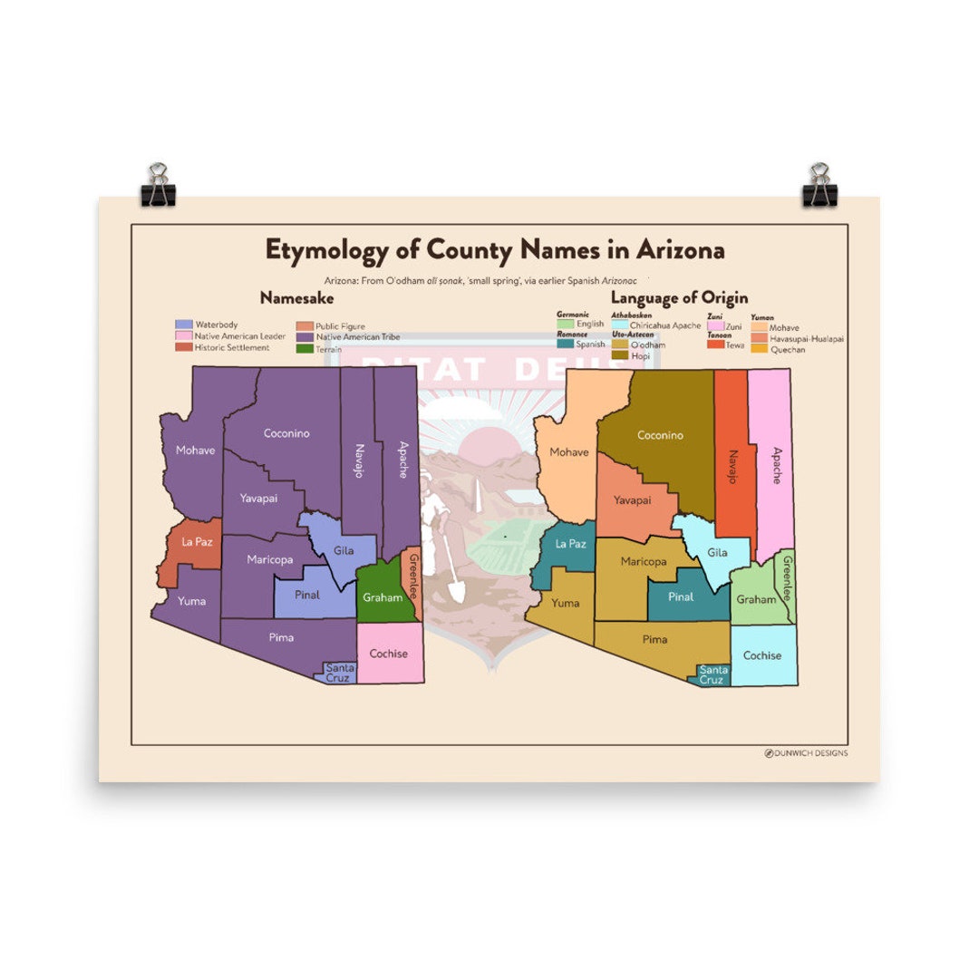 Arizona USA County Name Etymology Poster - Etsy