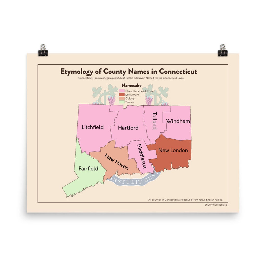Connecticut USA County Name Etymology Poster - Etsy