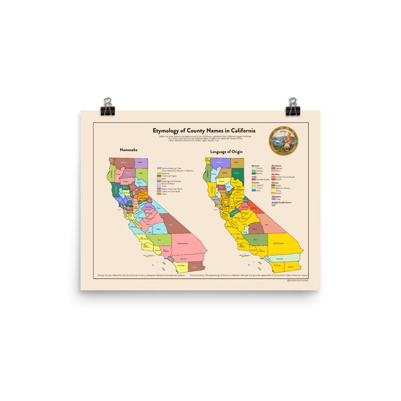 California USA County Name Etymology Poster - Etsy