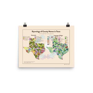 Texas USA County Name Etymology Poster - Etsy