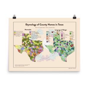 Texas USA County Name Etymology Poster - Etsy