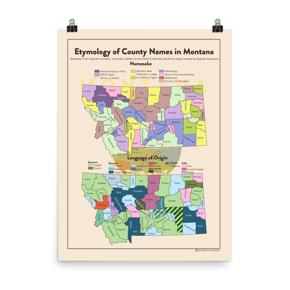 Montana USA County Name Etymology Map - Etsy