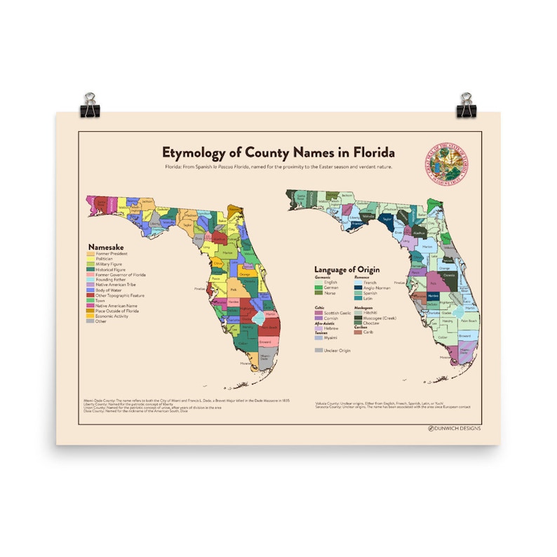 Florida USA County Name Etymology Poster - Etsy