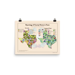 Texas USA County Name Etymology Poster - Etsy