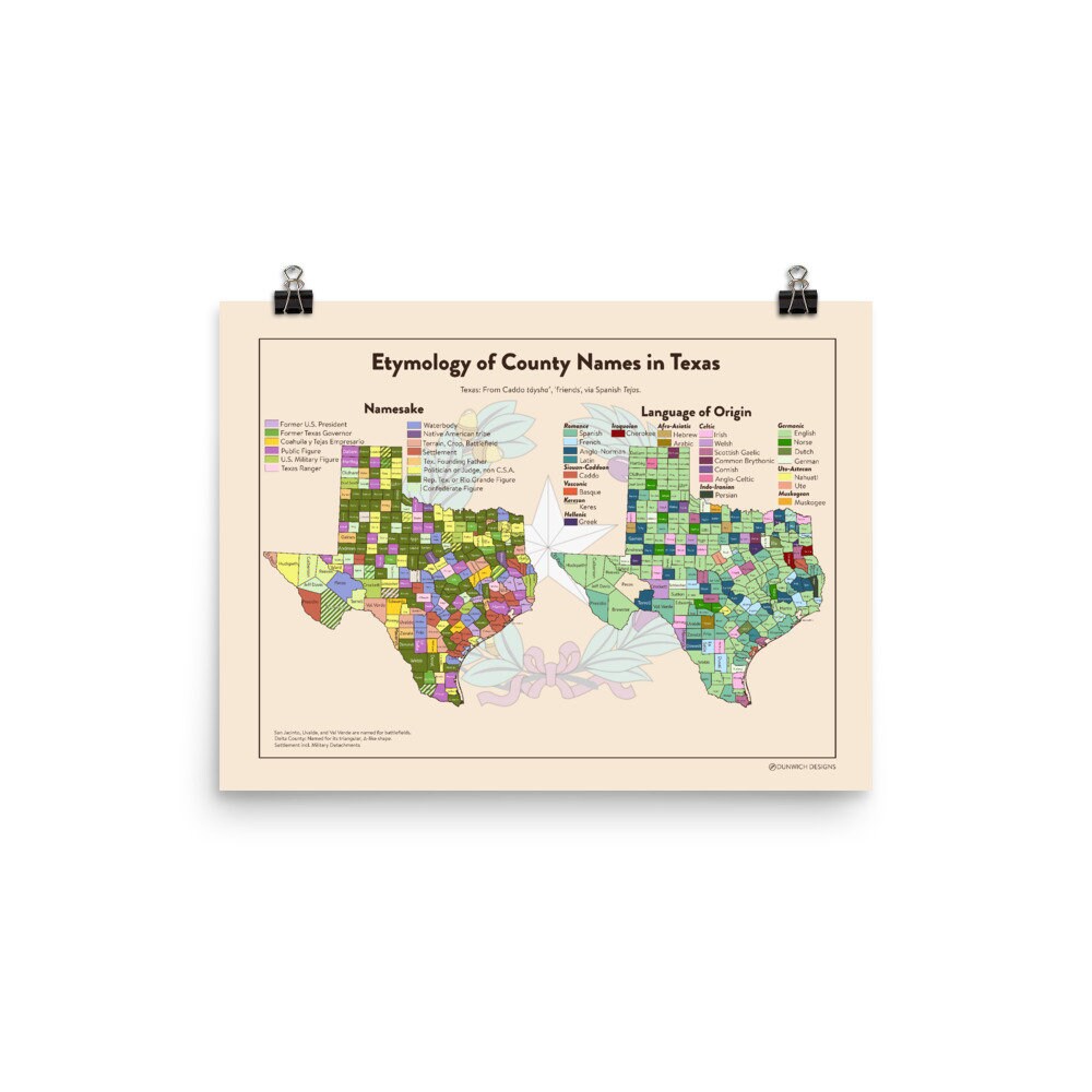 Texas USA County Name Etymology Poster - Etsy