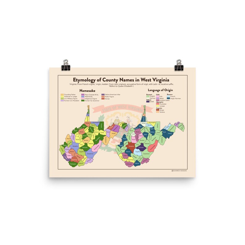 West Virginia USA County Name Etymology Poster - Etsy