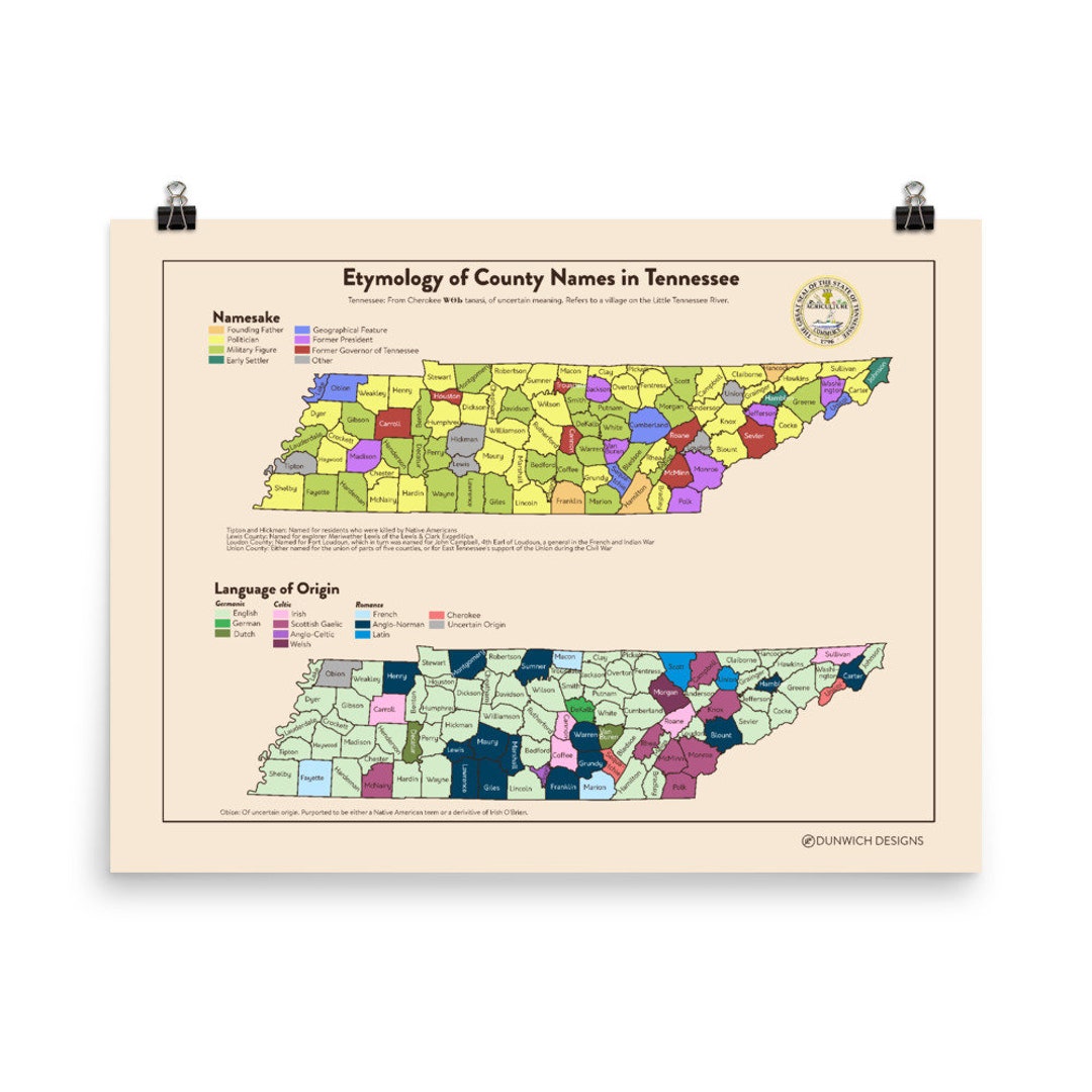 Tennessee USA County Name Etymology Poster - Etsy