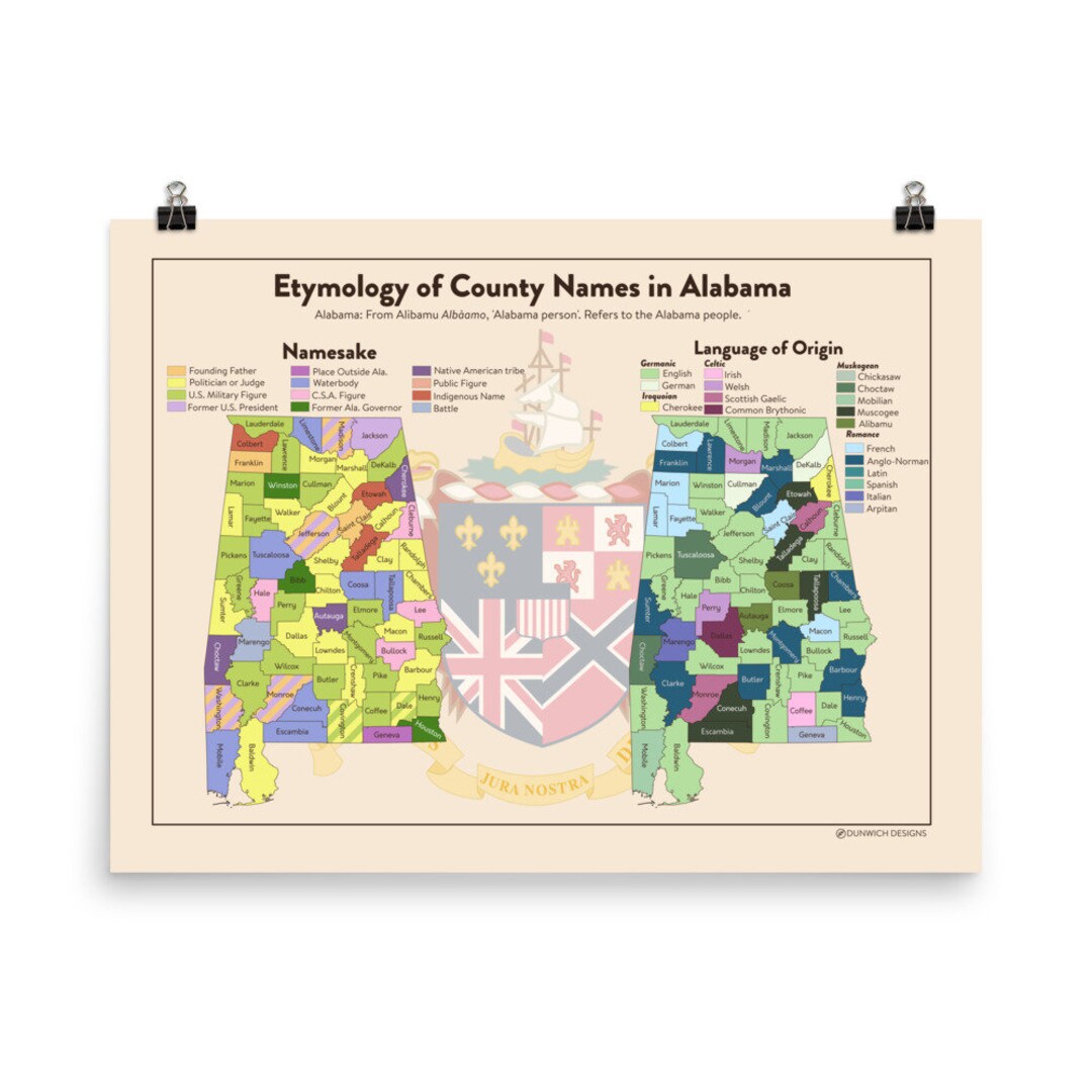 Alabama USA County Name Etymology Poster - Etsy