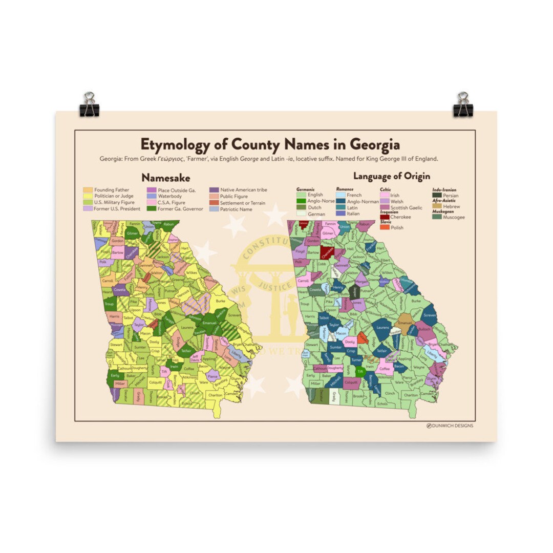 Georgia USA County Name Etymology Poster - Etsy