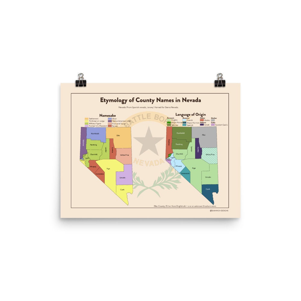 Nevada USA County Name Etymology Map - Etsy