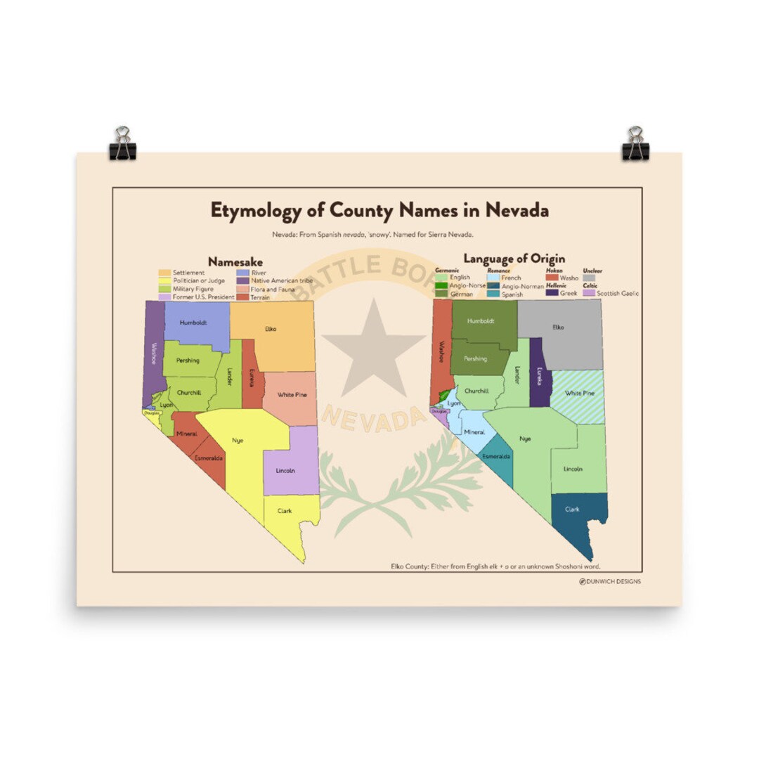 Nevada USA County Name Etymology Map - Etsy