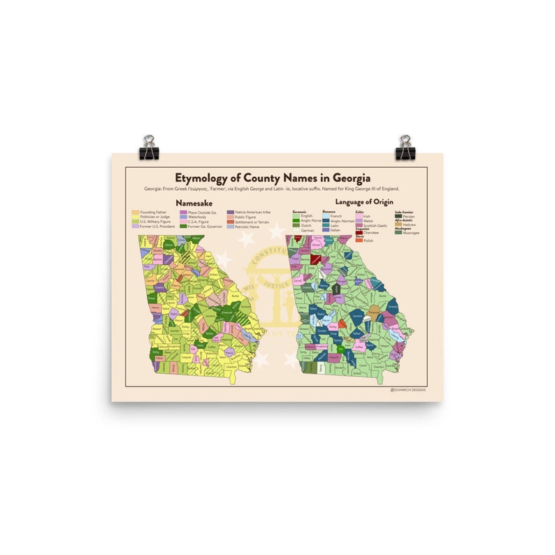 Georgia USA County Name Etymology Poster - Etsy