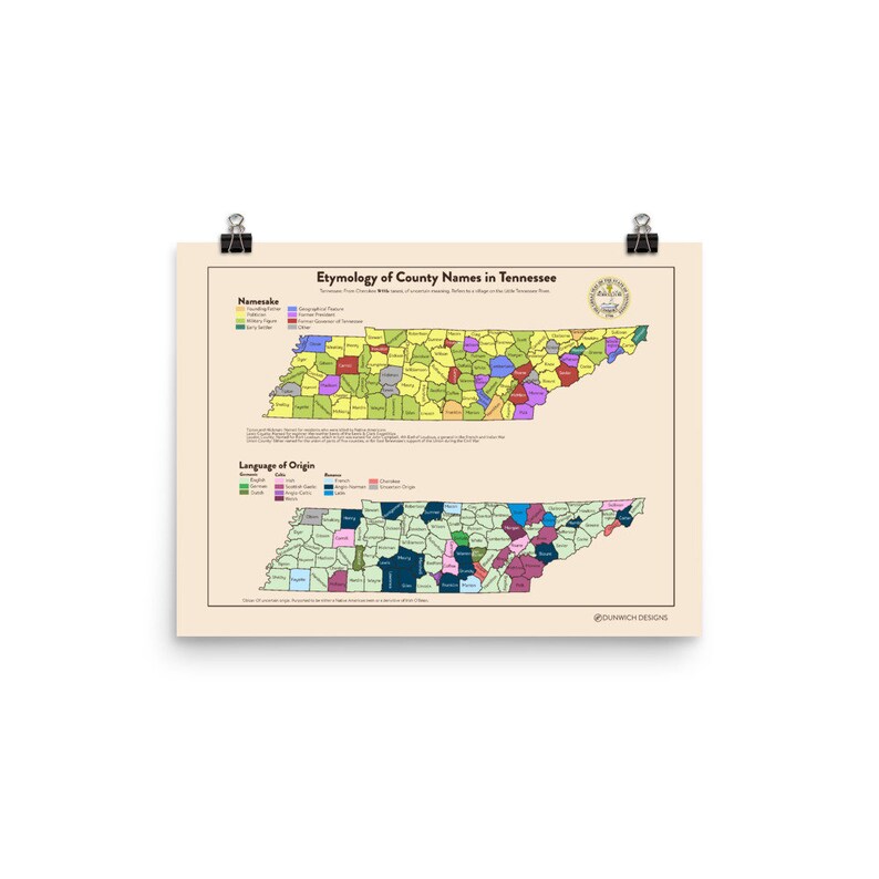 Tennessee USA County Name Etymology Poster - Etsy