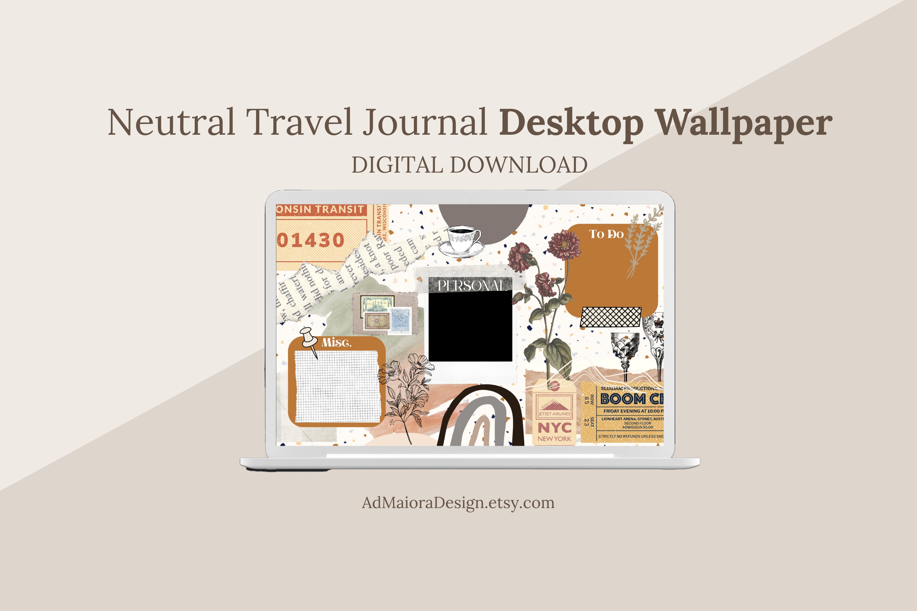 Professional Travel Desktop Wallpaper Organizer. Neutral Travel Journal ...