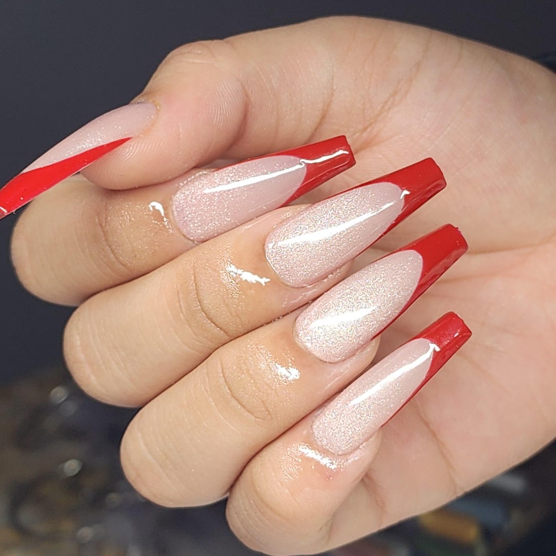 Red French Press on Nails - Etsy