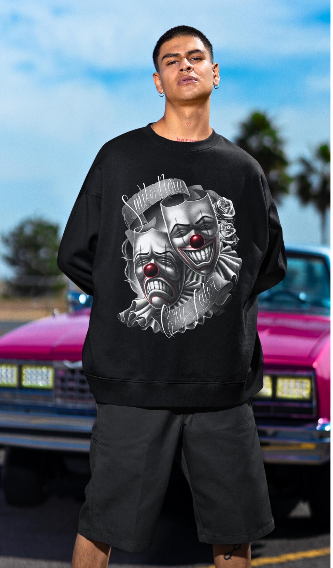 Smile Now Cry Later Sweatshirt, Chicano Cholo Sweatshirt, Lowrider Art ...