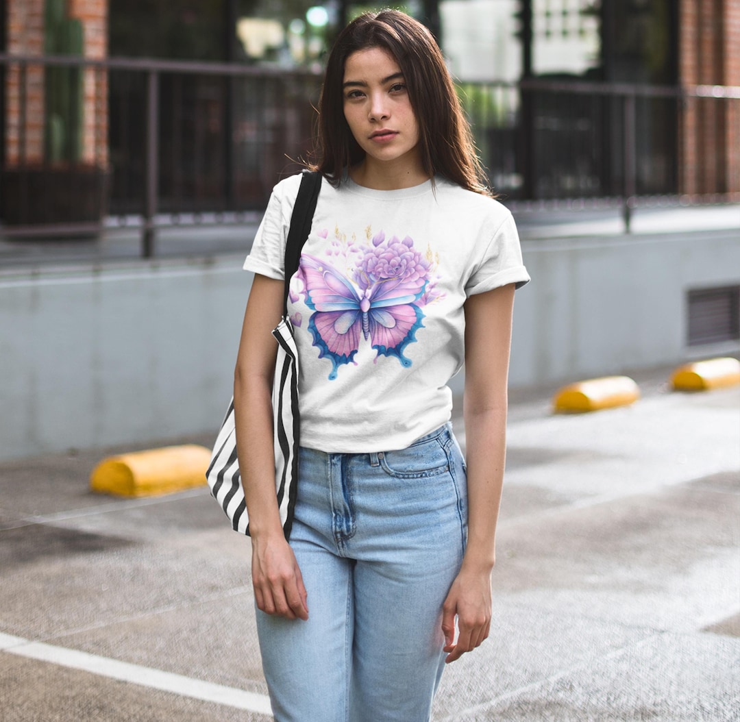 Purple Butterfly Shirt, Aesthetic Butterfly T-shirt, Violet Butterfly T ...