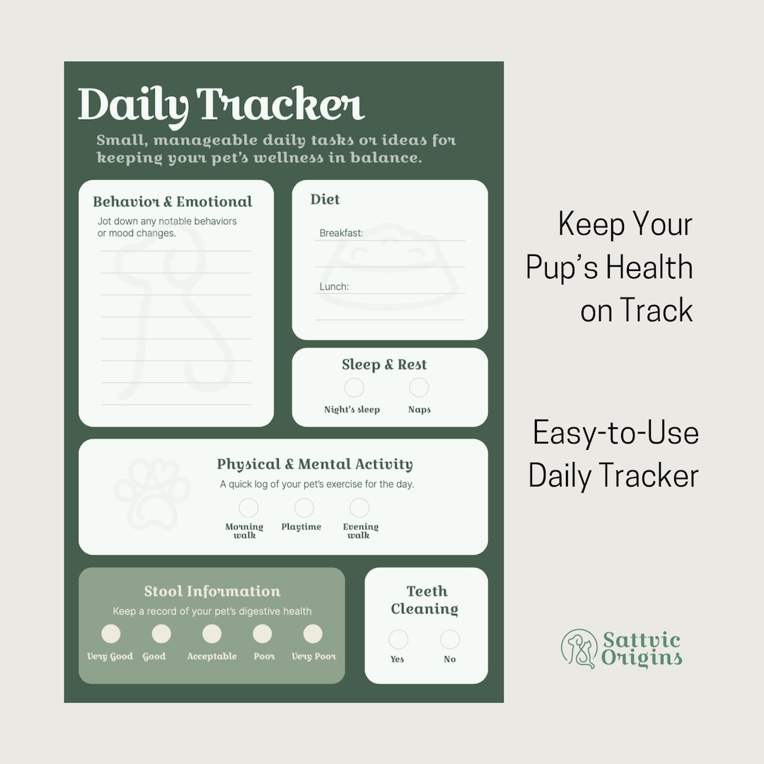 Dog Daily Tracker Printable Pet Log Pet Care Checklist Records for Vet ...