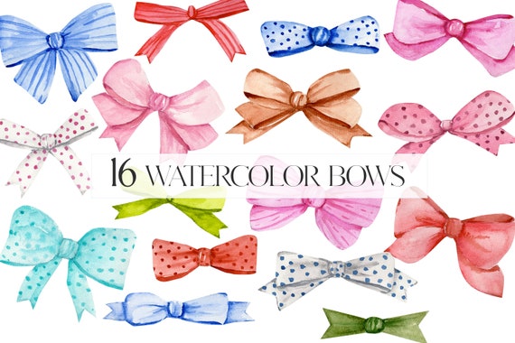Watercolor Clipart Colorful Bows.clipart PNG Birthday Party - Etsy
