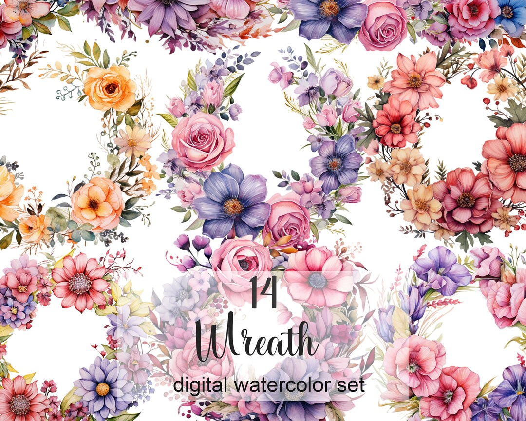 Watercolor Flower Wreath Clipart Png, Spring Wreath, Summer Wreath ...