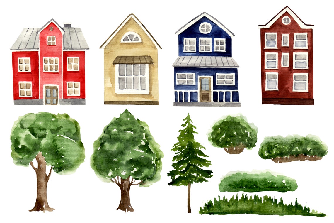 Watercolor Houses Clipart. House Illustration, Cozy Vintage House Png ...