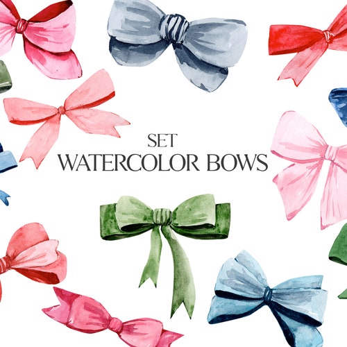 Watercolor Ribbon Banners and Bows Clipart Birthday Party - Etsy