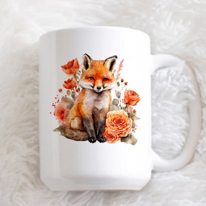 Watercolor Cute Fox With Flowers, Spring Cubs, Fox Postcard. Digital ...