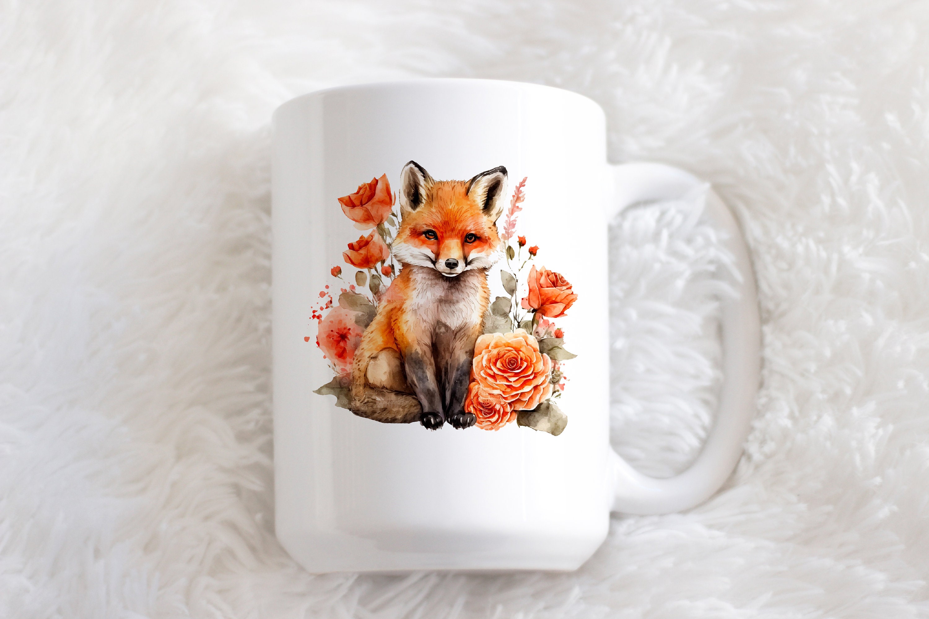 Watercolor Cute Fox With Flowers Spring Cubs Fox Postcard. - Etsy